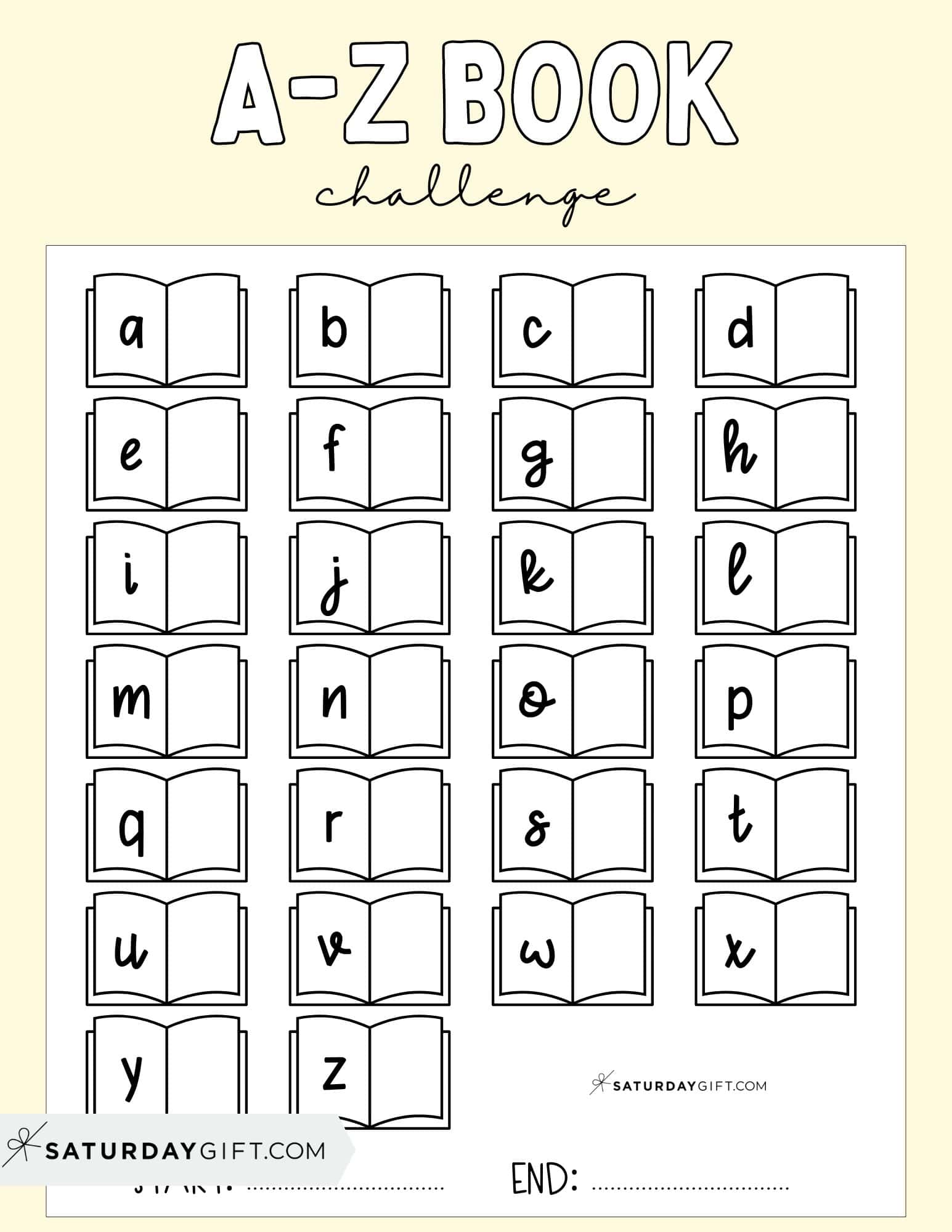 A to Z Book Challenge Template - 10 Free Printables | SaturdayGift