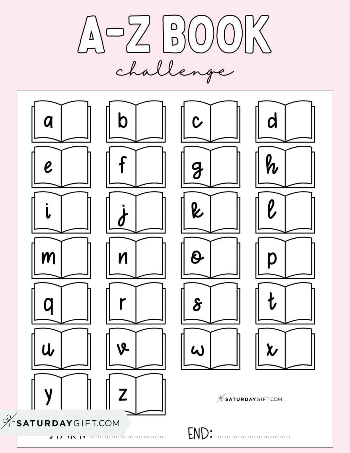 A to Z Book Challenge Template - 10 Free Printables | SaturdayGift