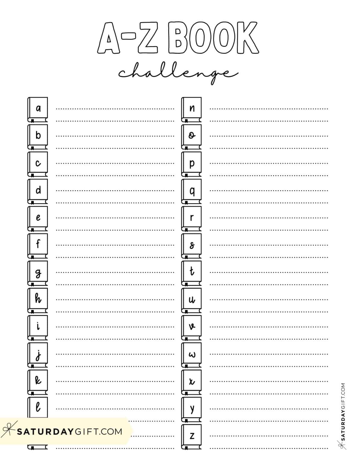 A to Z Book Challenge Template - 10 Free Printables | SaturdayGift