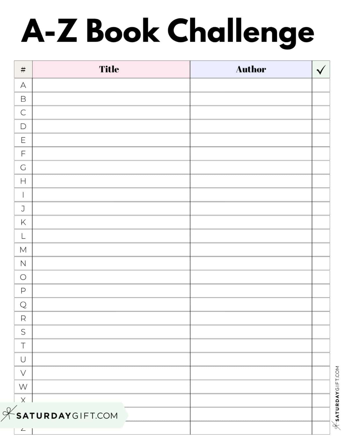 A to Z Book Challenge Template - 10 Free Printables | SaturdayGift