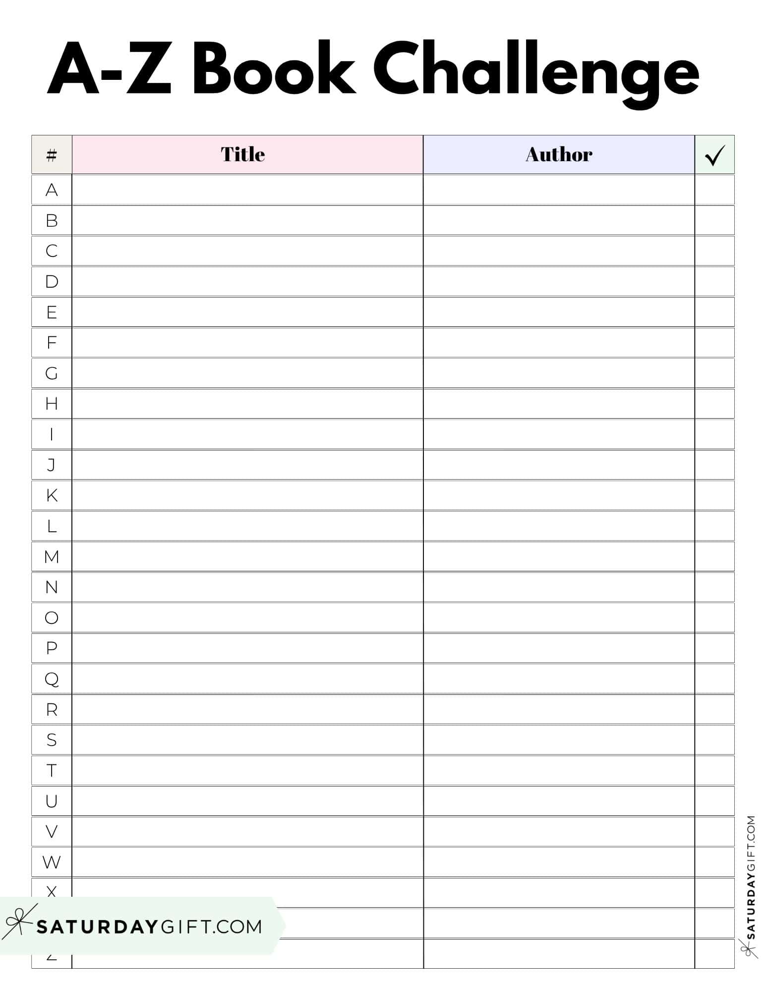 A to Z Book Challenge Template - 10 Free Printables | SaturdayGift
