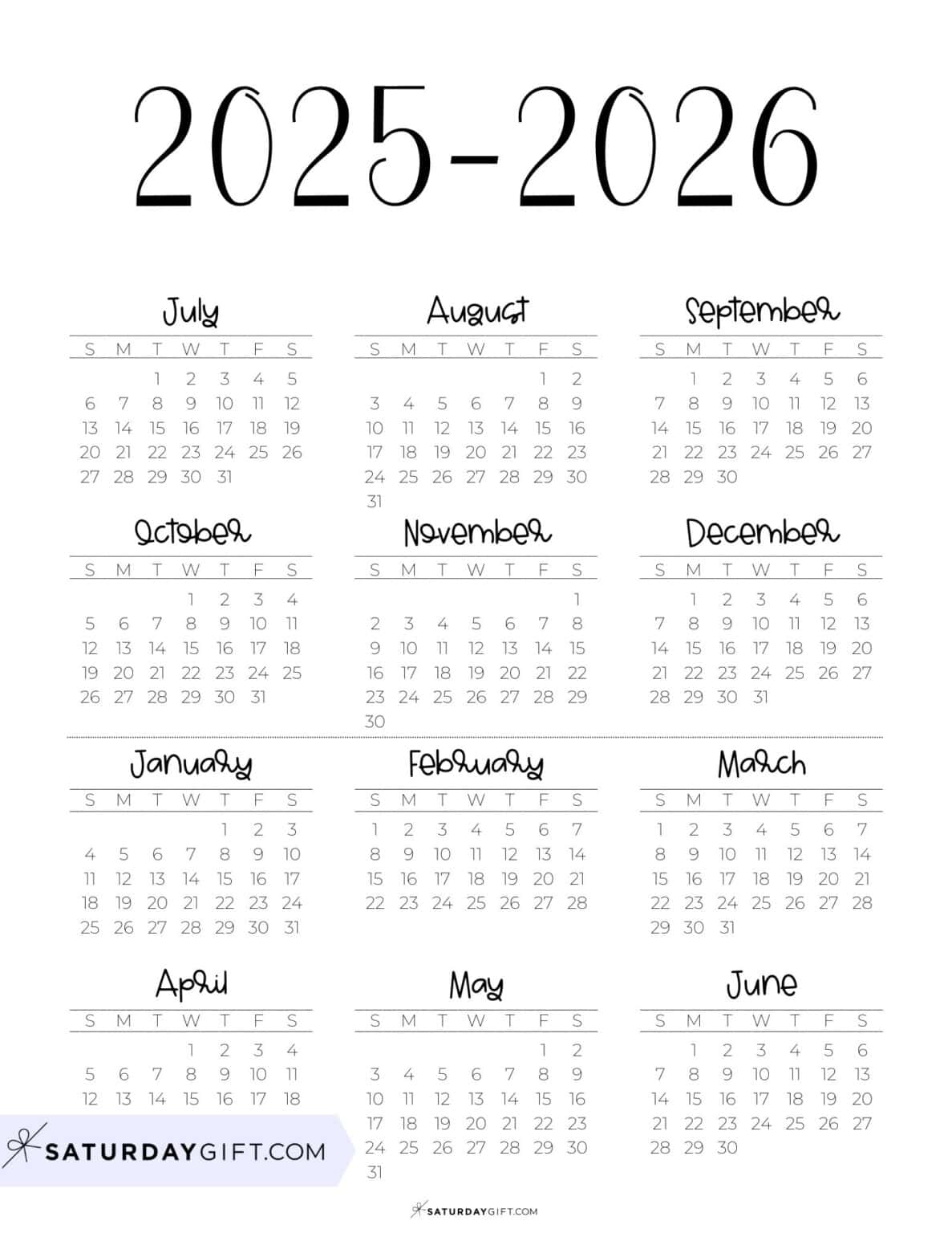 School Year Calendar printables - 17 Academic Calendars 2025-2026