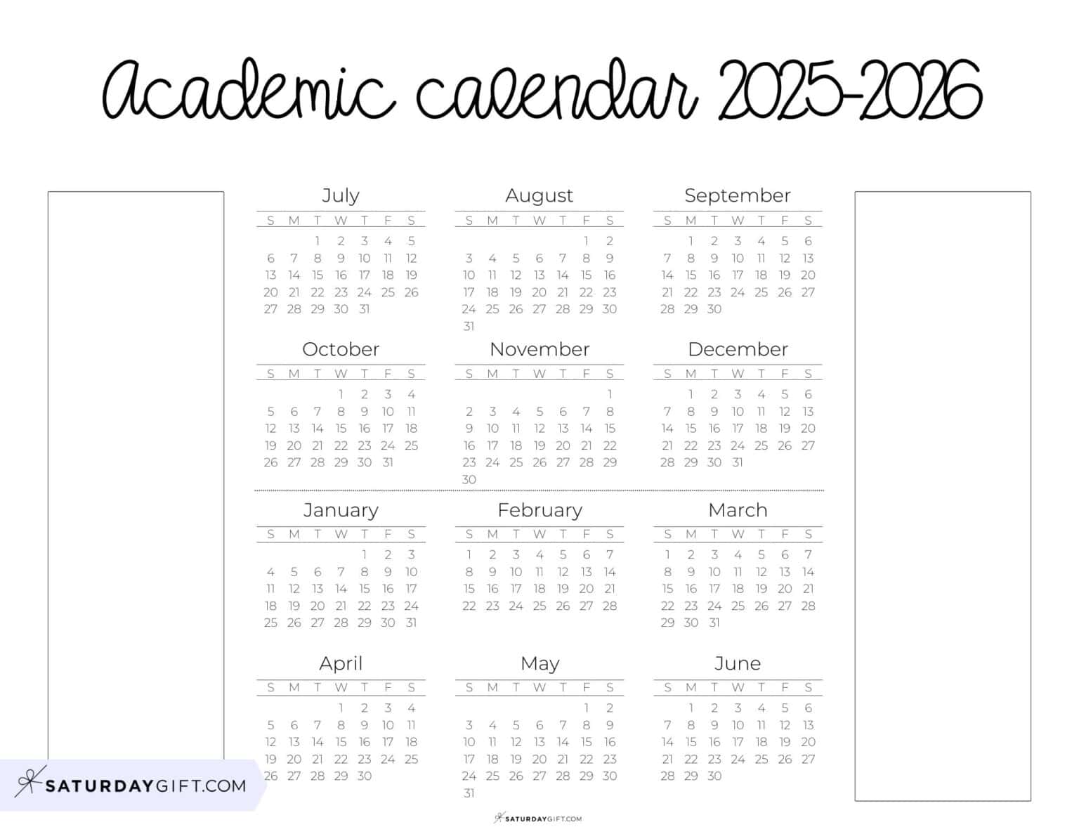 School Year Calendar printables - 17 Academic Calendars 2025-2026