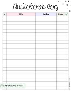 Audiobook Tracker - 25 Cute Free Printable Templates | SaturdayGift