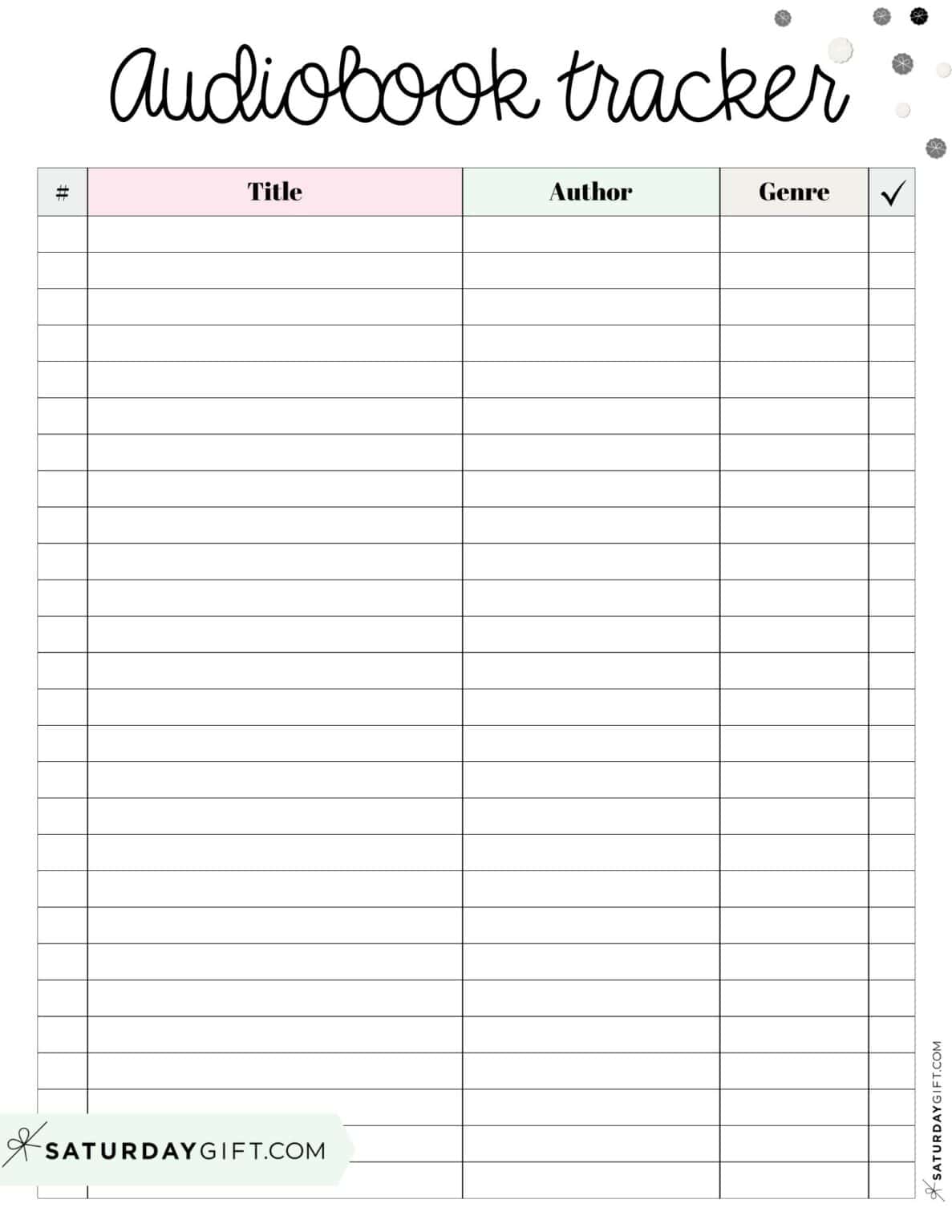 Audiobook Tracker - 25 Cute Free Printable Templates | SaturdayGift