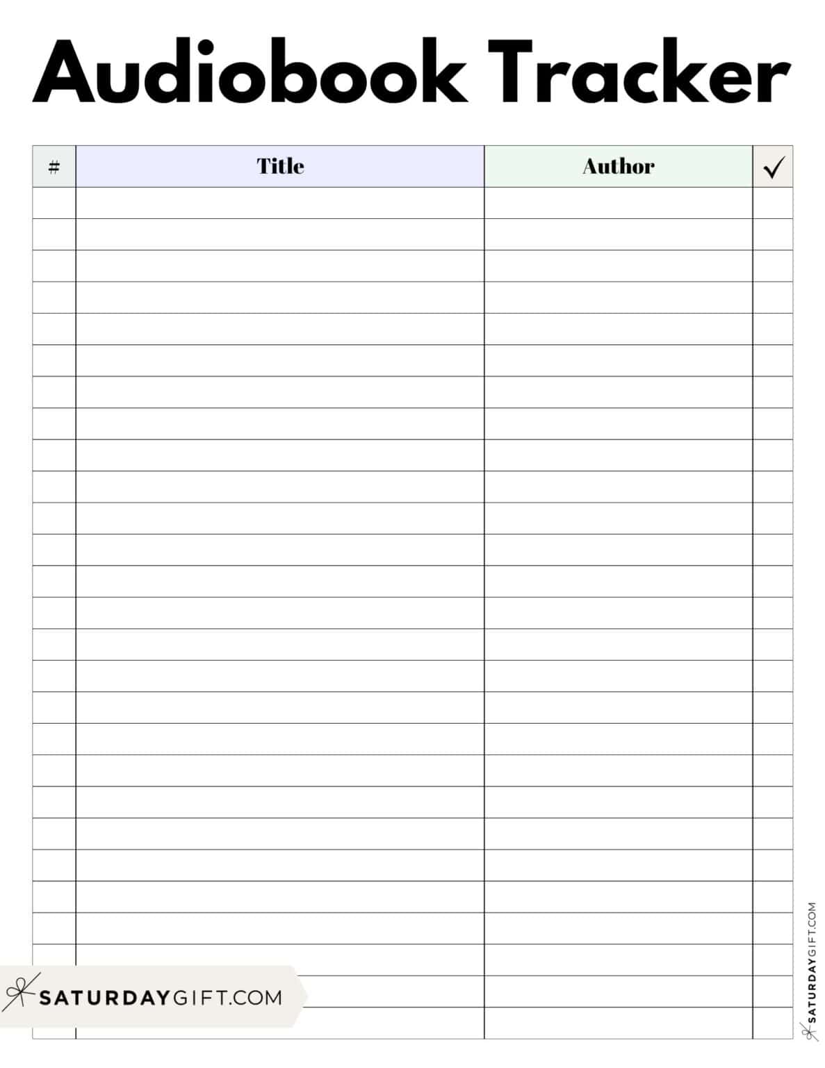 Audiobook Tracker - 25 Cute Free Printable Templates | SaturdayGift