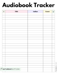 Audiobook Tracker - 25 Cute Free Printable Templates | SaturdayGift