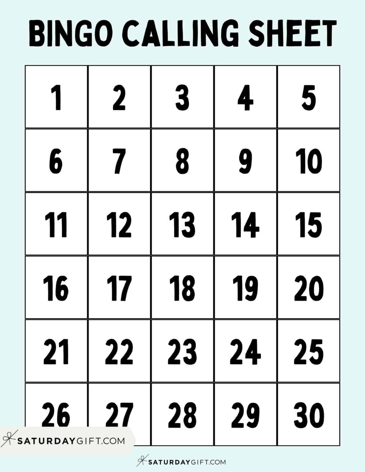 Cute & Free Printable Bingo Cards - 30 Cards + Calling Sheet | SaturdayGift