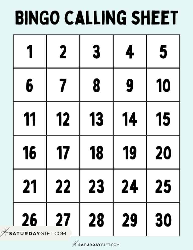 Cute & Free Printable Bingo Cards - 30 Cards + Calling Sheet | SaturdayGift