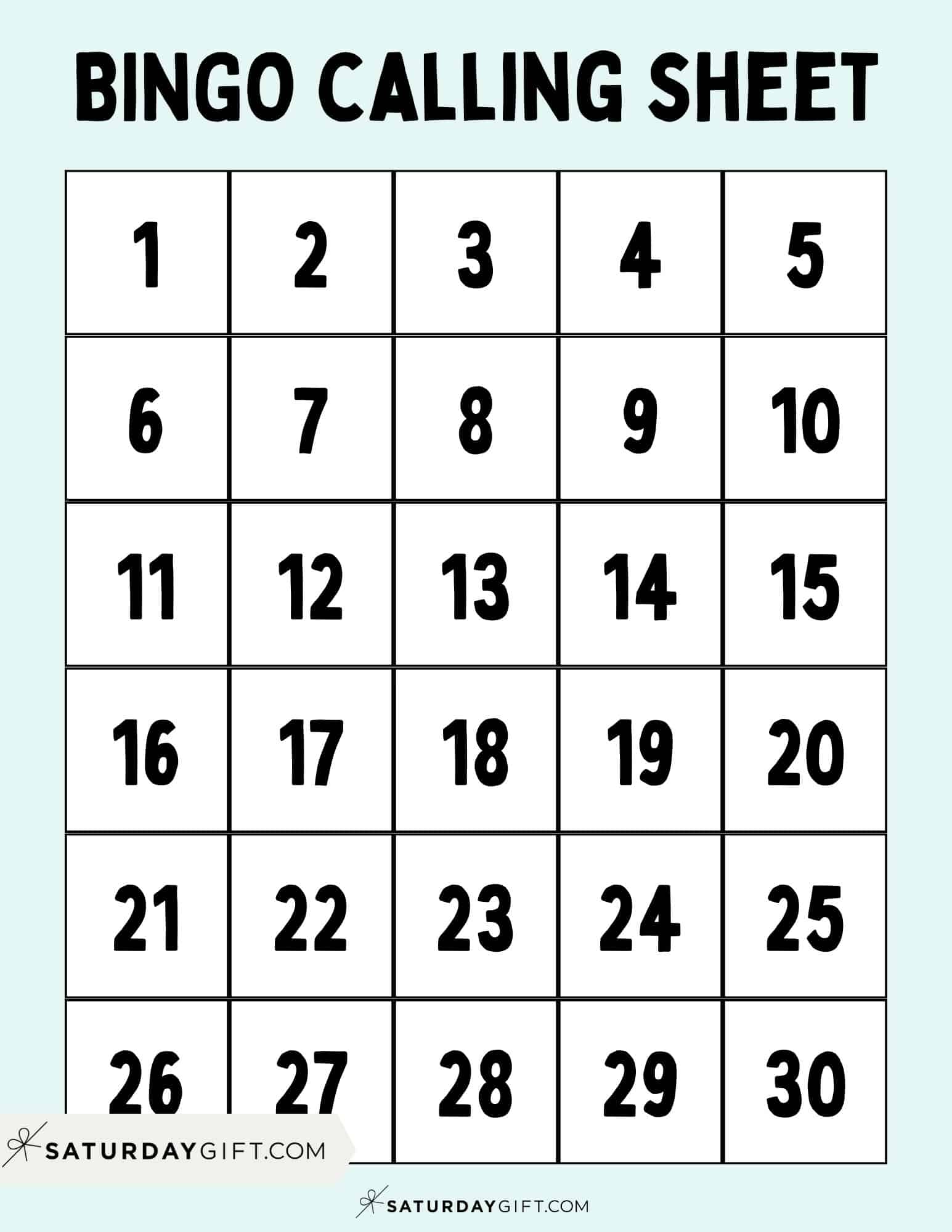 Cute & Free Printable Bingo Cards - 30 Cards + Calling Sheet | SaturdayGift