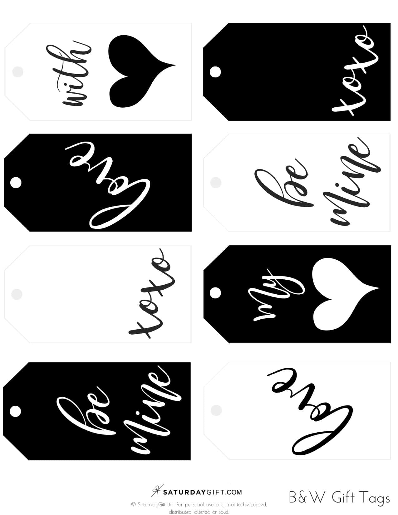 Black and White Valentine's Day Gift Tags {Free Printable} | SaturdayGift