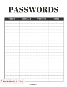 Password Tracker Printable - 15 Cute & Free Password Keepers