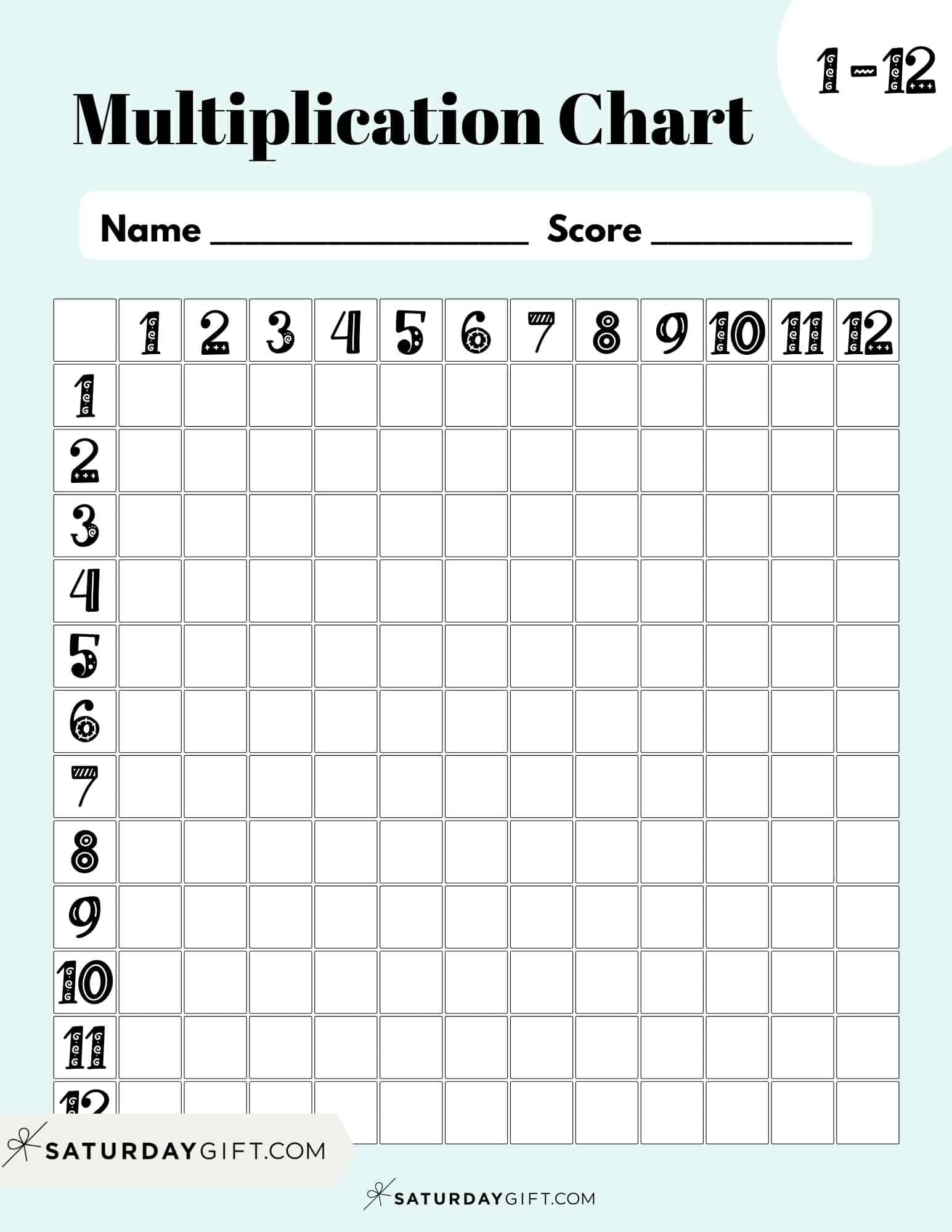 Multiplication Chart Printable & Times Tables (1-12) - Cute & Free Grids