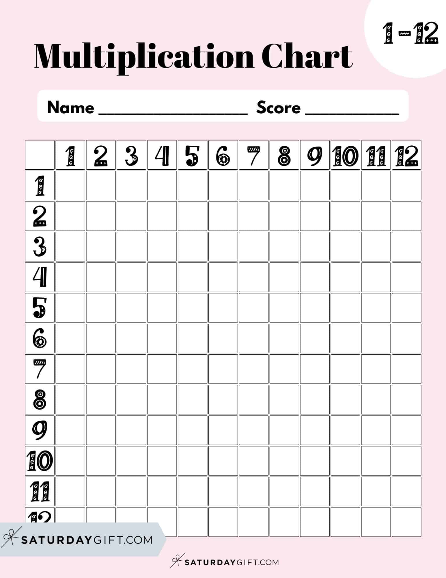 Multiplication Chart Printable & Times Tables (1-12) - Cute & Free Grids