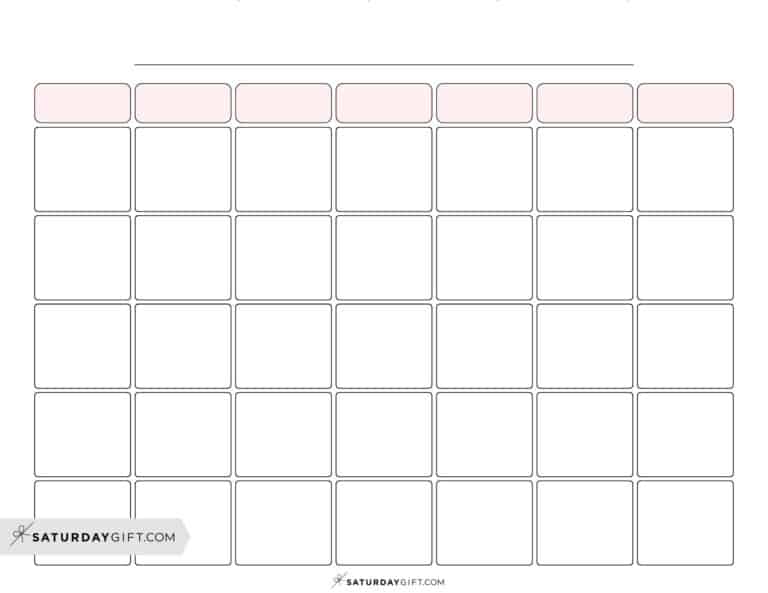 Blank Calendar templates - 29 Cute & Free Printables | SaturdayGift