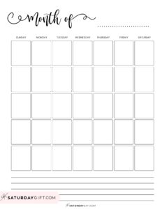 Blank Calendar templates - 29 Cute & Free Printables | SaturdayGift