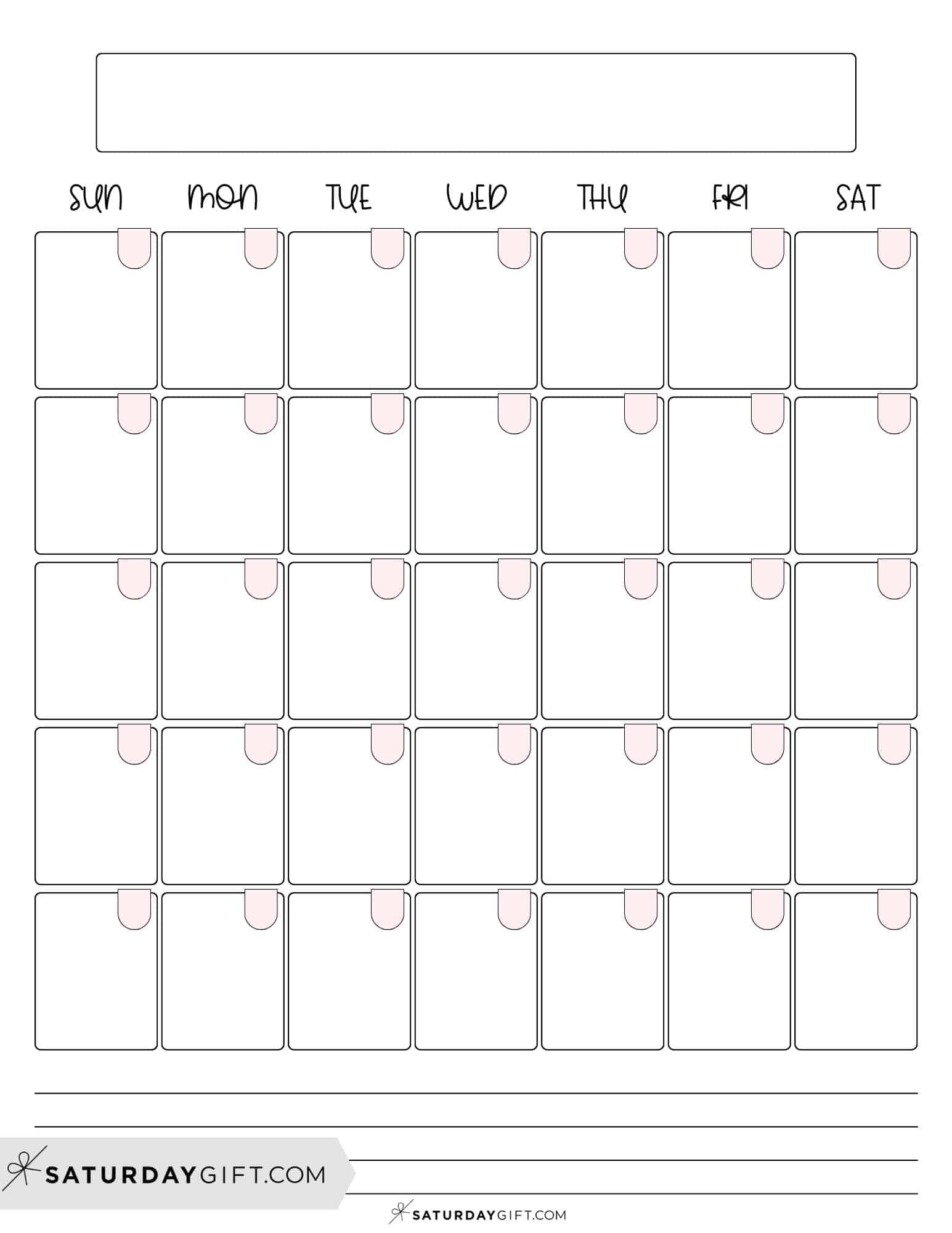 Blank Calendar templates - 29 Cute & Free Printables | SaturdayGift