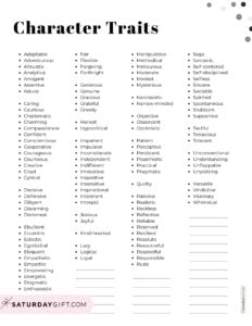 Character Traits List - 115+ Examples of Character Traits | SaturdayGift