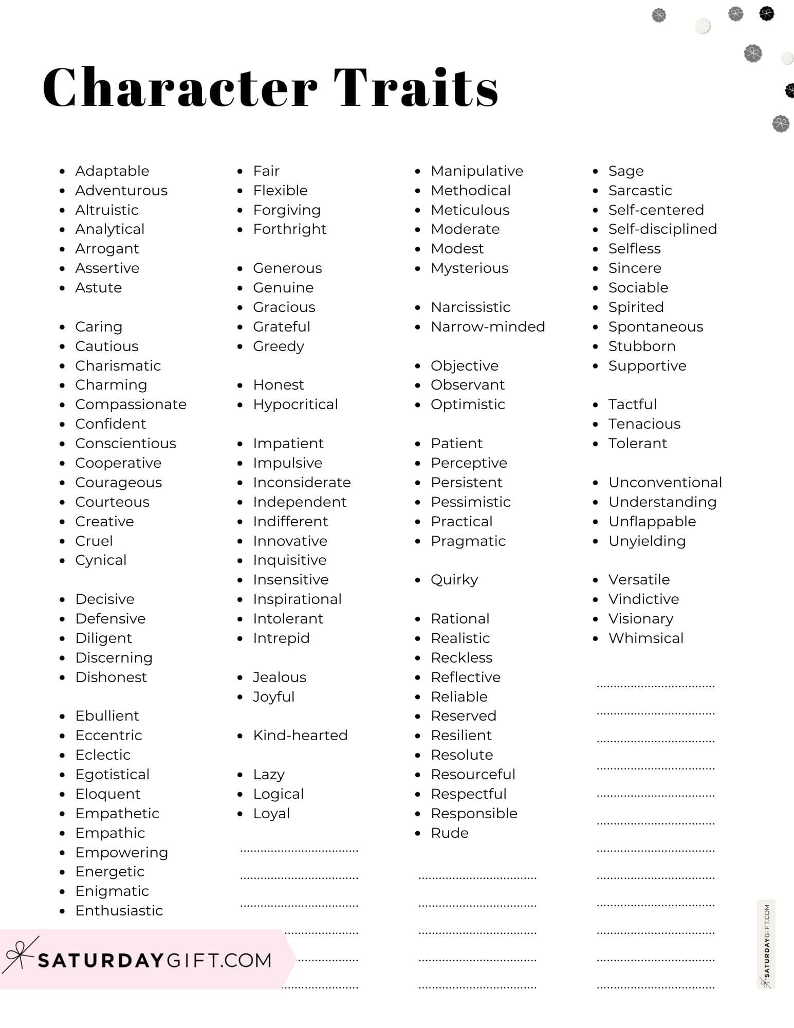 Character Traits List - 115+ Examples of Character Traits | SaturdayGift