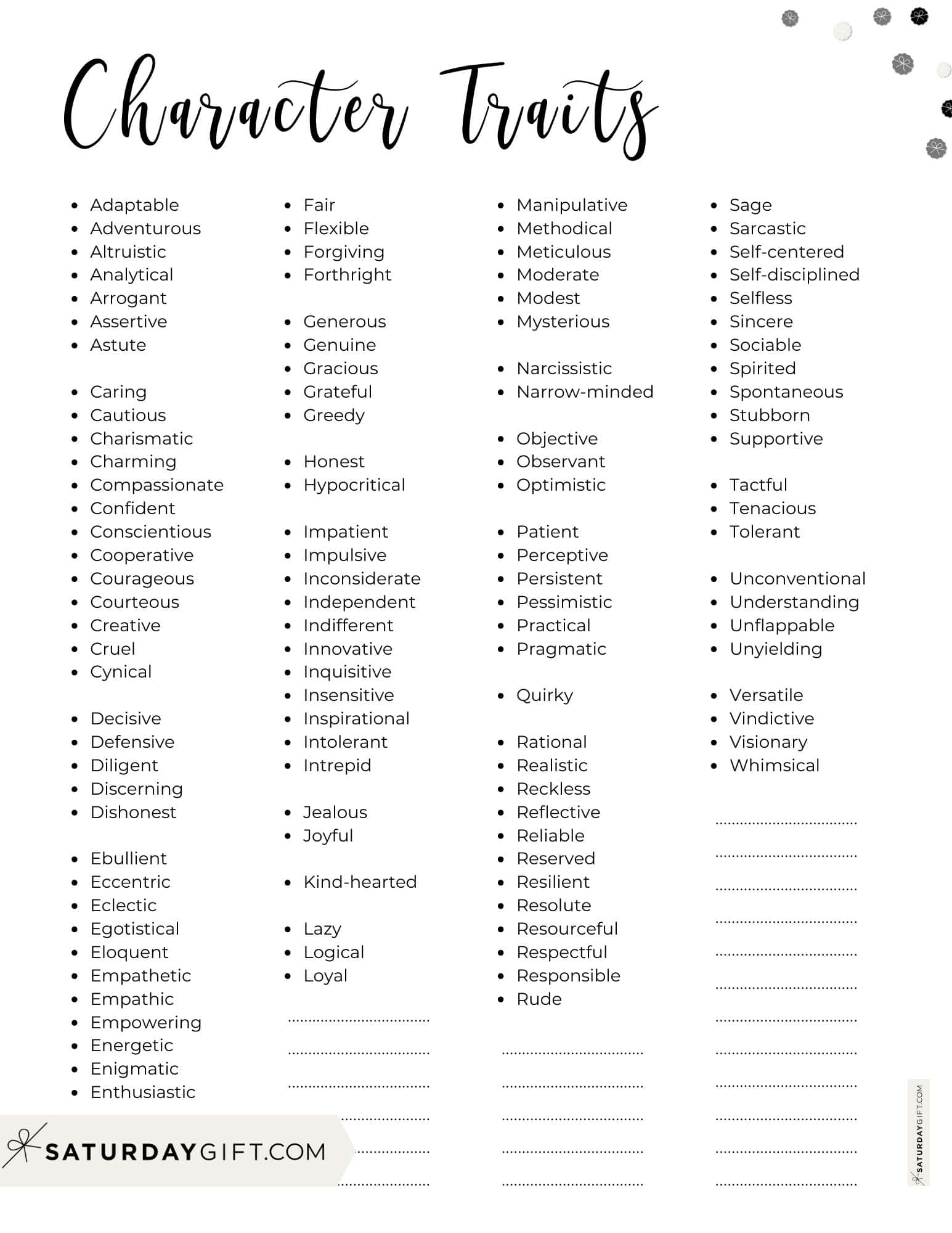 Character Traits List - 115+ Examples of Character Traits | SaturdayGift