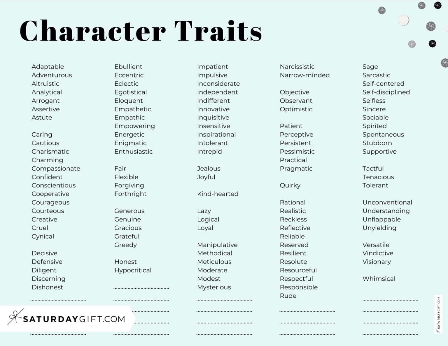 Character Traits List - 115+ Examples of Character Traits | SaturdayGift