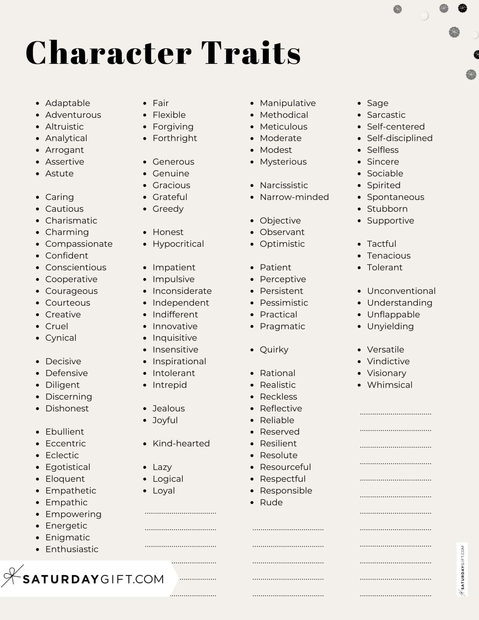 Character Traits List - 115+ Examples of Character Traits | SaturdayGift