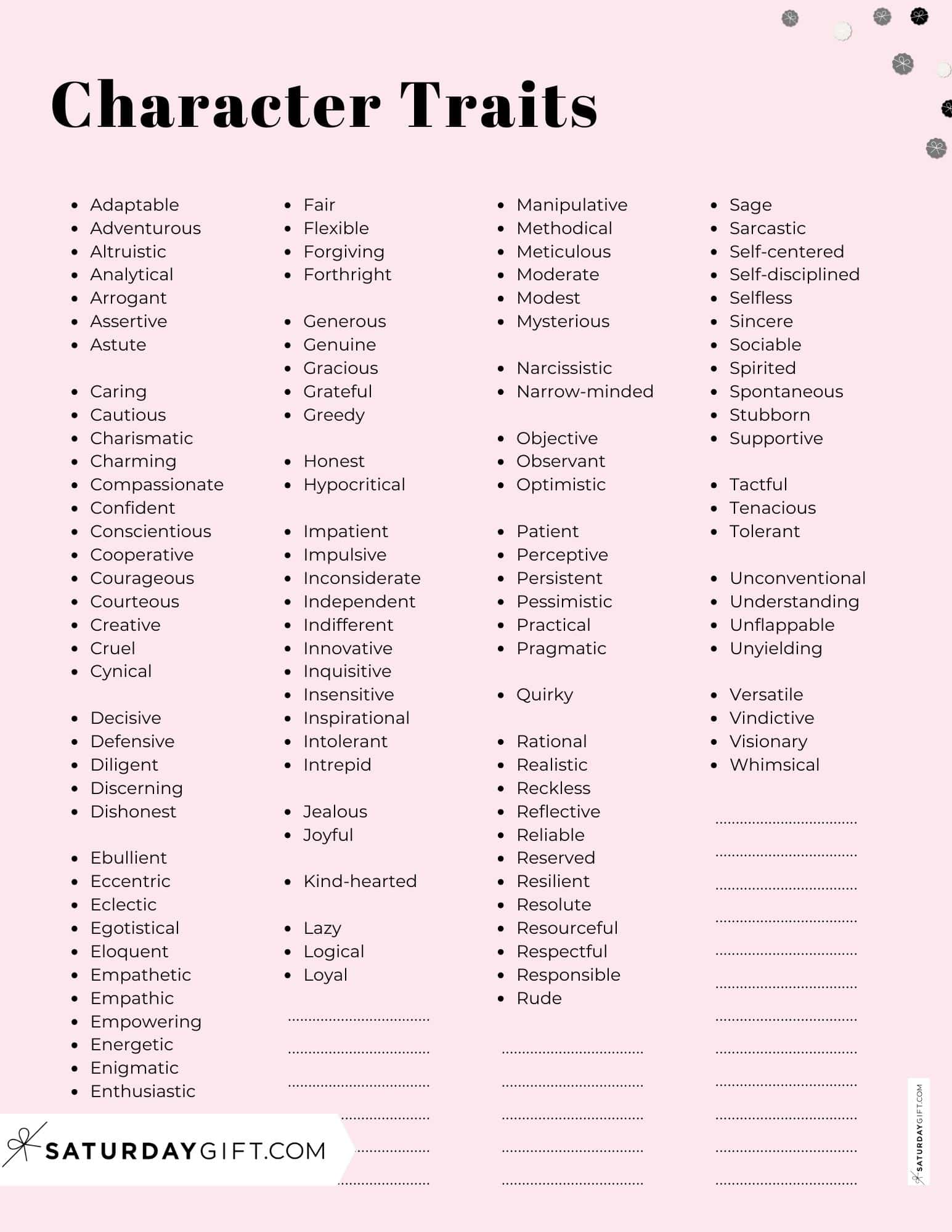 Character Traits List - 115+ Examples of Character Traits | SaturdayGift