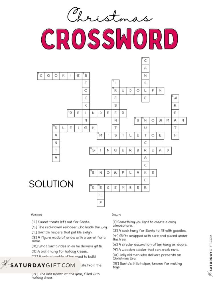 Christmas Crossword Puzzle - Cute & Free Printable | SaturdayGift