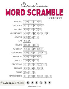Christmas Word Scramble - Cute & Free Printable | SaturdayGift