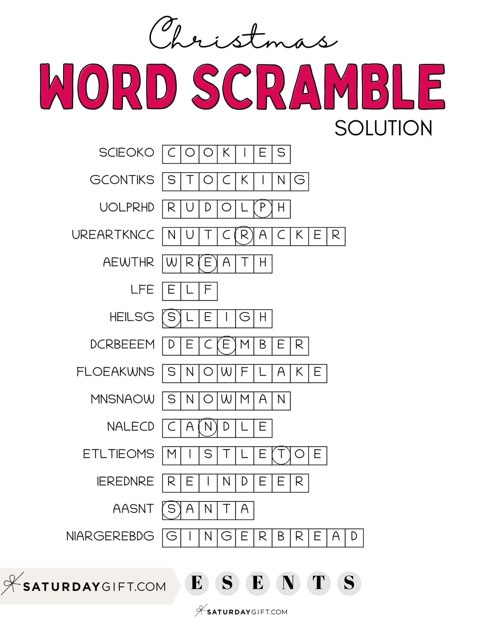 Christmas Word Scramble - Cute & Free Printable | SaturdayGift