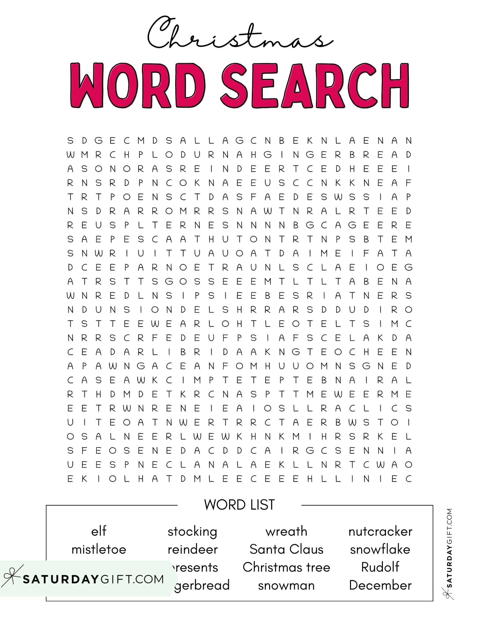 Christmas Word Search - Cute & Free Printables | SaturdayGift