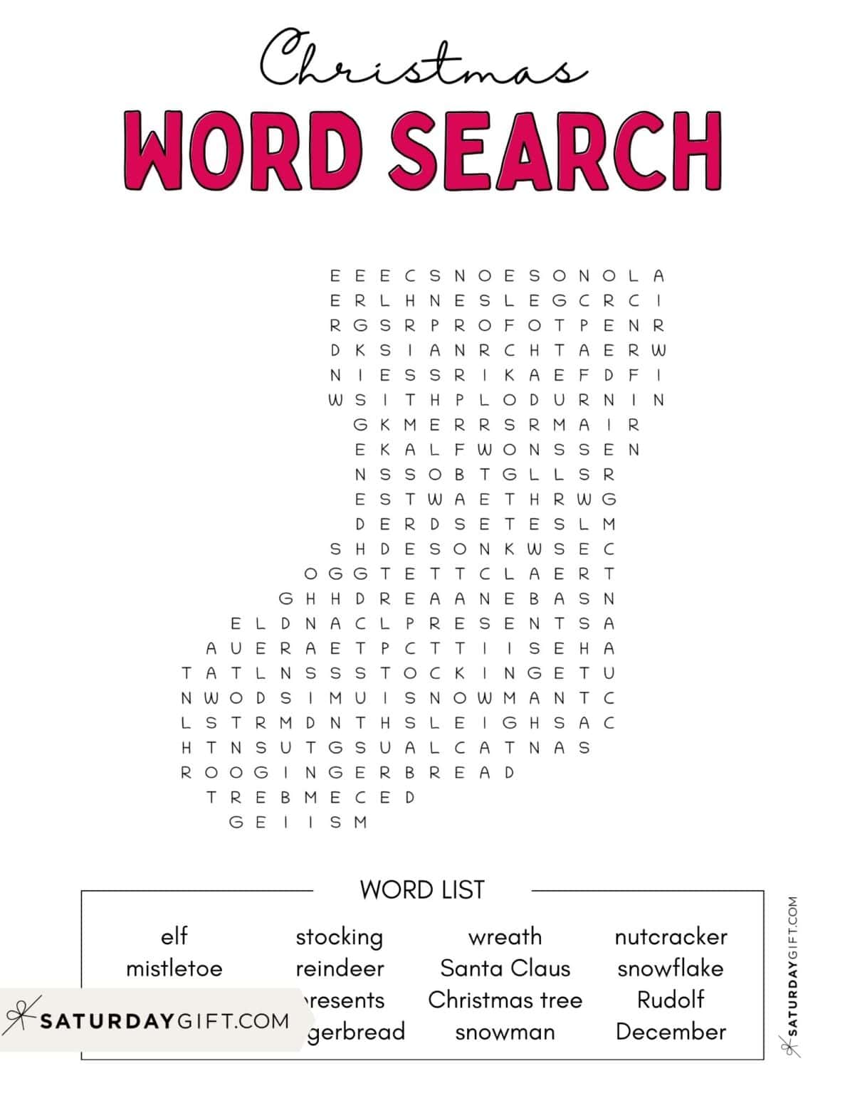 Christmas Word Search - Cute & Free Printables | SaturdayGift