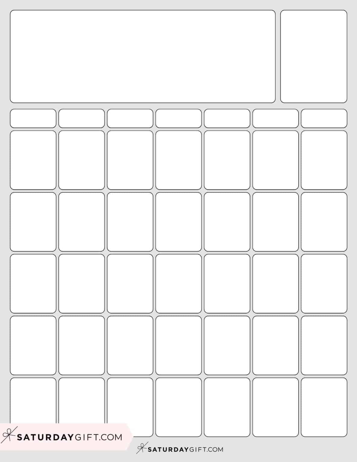Blank Calendar templates - 29 Cute & Free Printables | SaturdayGift