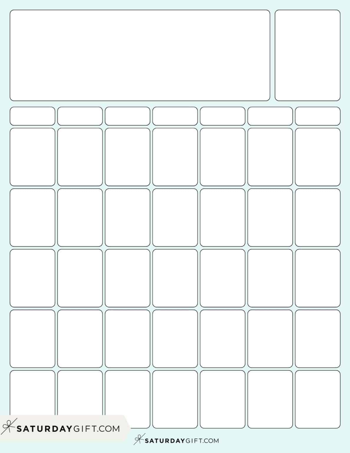 Blank Calendar templates - 29 Cute & Free Printables | SaturdayGift