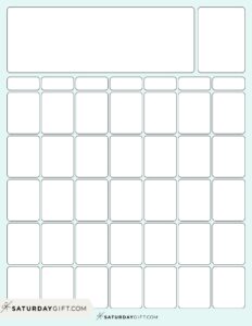 Blank Calendar templates - 29 Cute & Free Printables | SaturdayGift