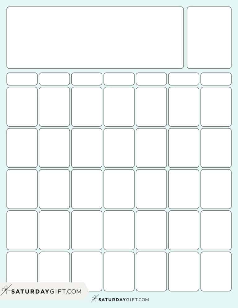 Blank Calendar templates - 29 Cute & Free Printables | SaturdayGift