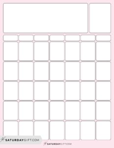 Blank Calendar templates - 29 Cute & Free Printables | SaturdayGift