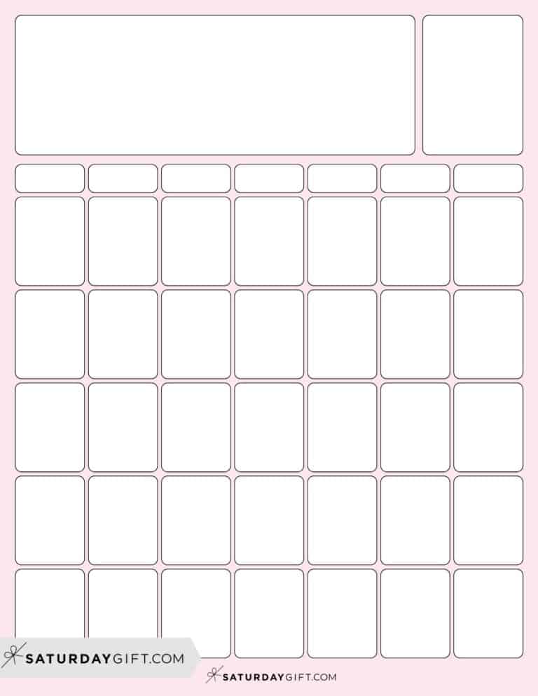 Blank Calendar templates - 29 Cute & Free Printables | SaturdayGift