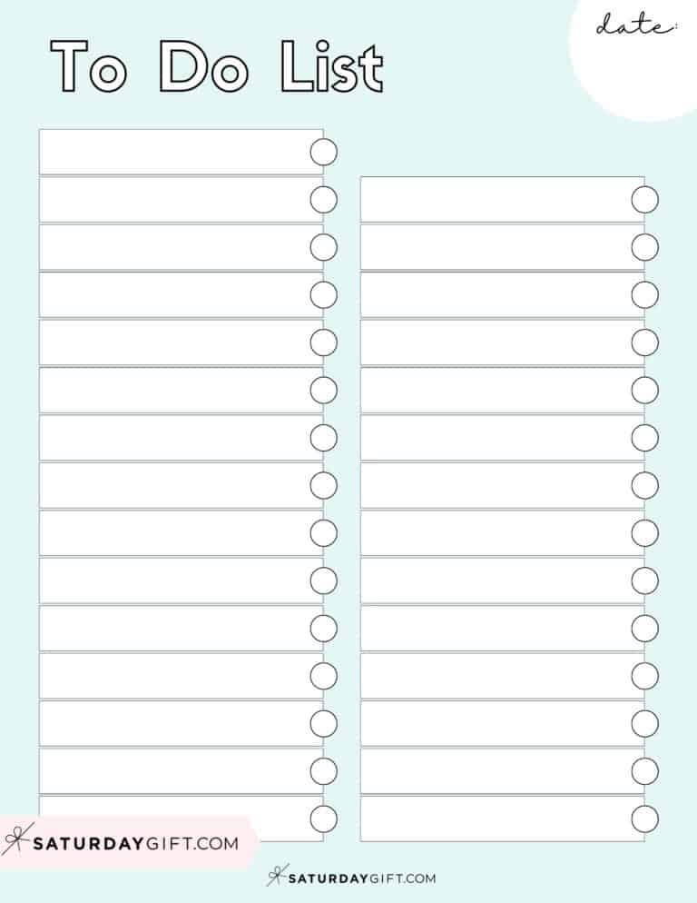 To-Do List Template - 29 Cute & Free Printable To-Do Lists | SaturdayGift