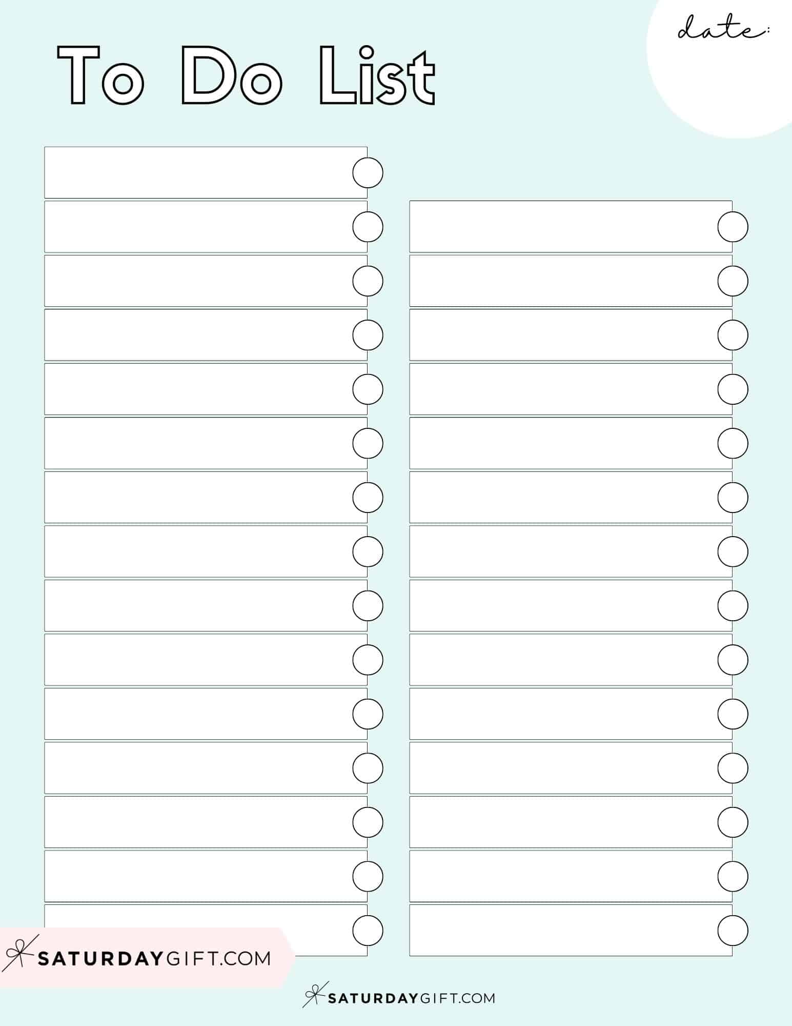 To-Do List Template - 29 Cute & Free Printable To-Do Lists | SaturdayGift