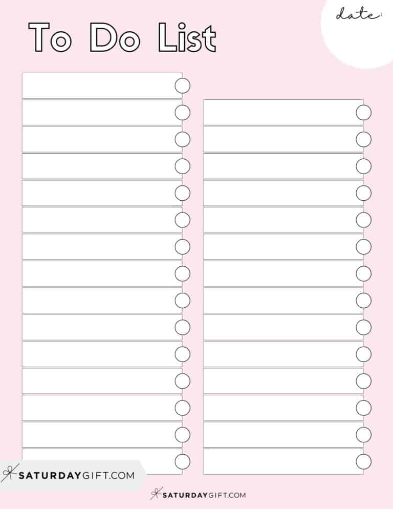 To-Do List Template - 29 Cute & Free Printable To-Do Lists | SaturdayGift