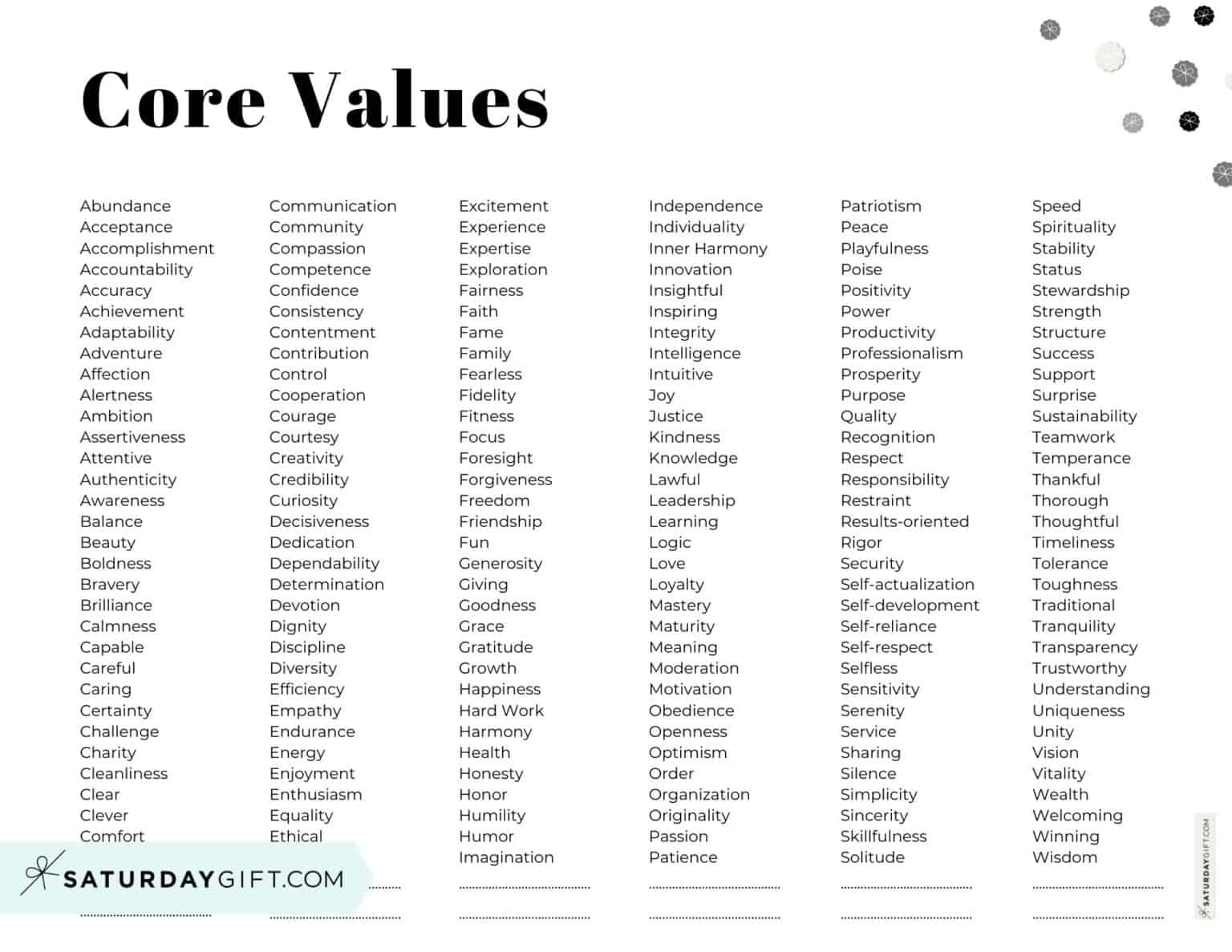 Core Values: Examples of 150+ Personal Values + Core Values List PDF
