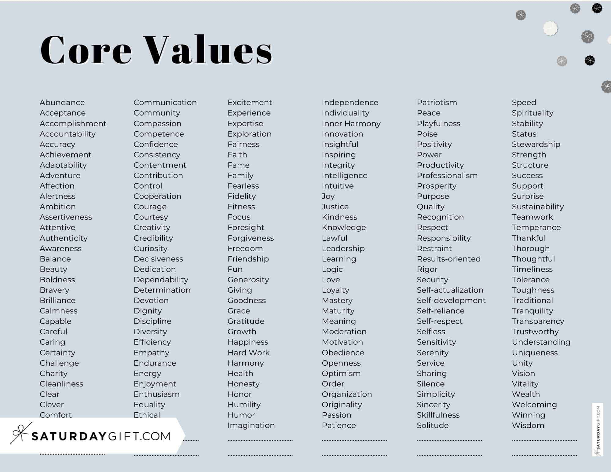 Core Values: Examples of 150+ Personal Values + Core Values List PDF