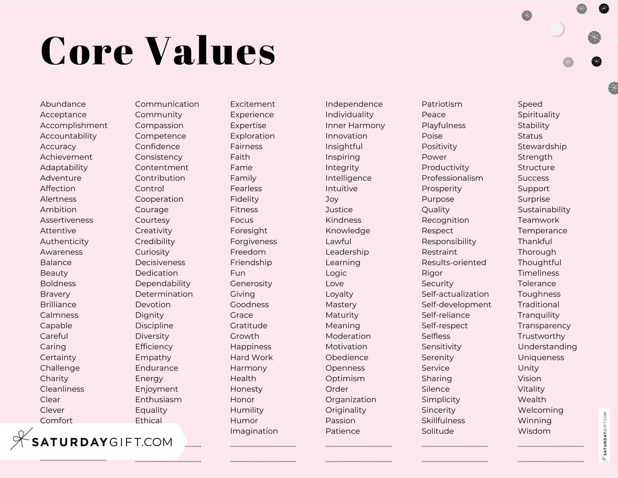 Core Values: Examples of 150+ Personal Values + Core Values List PDF