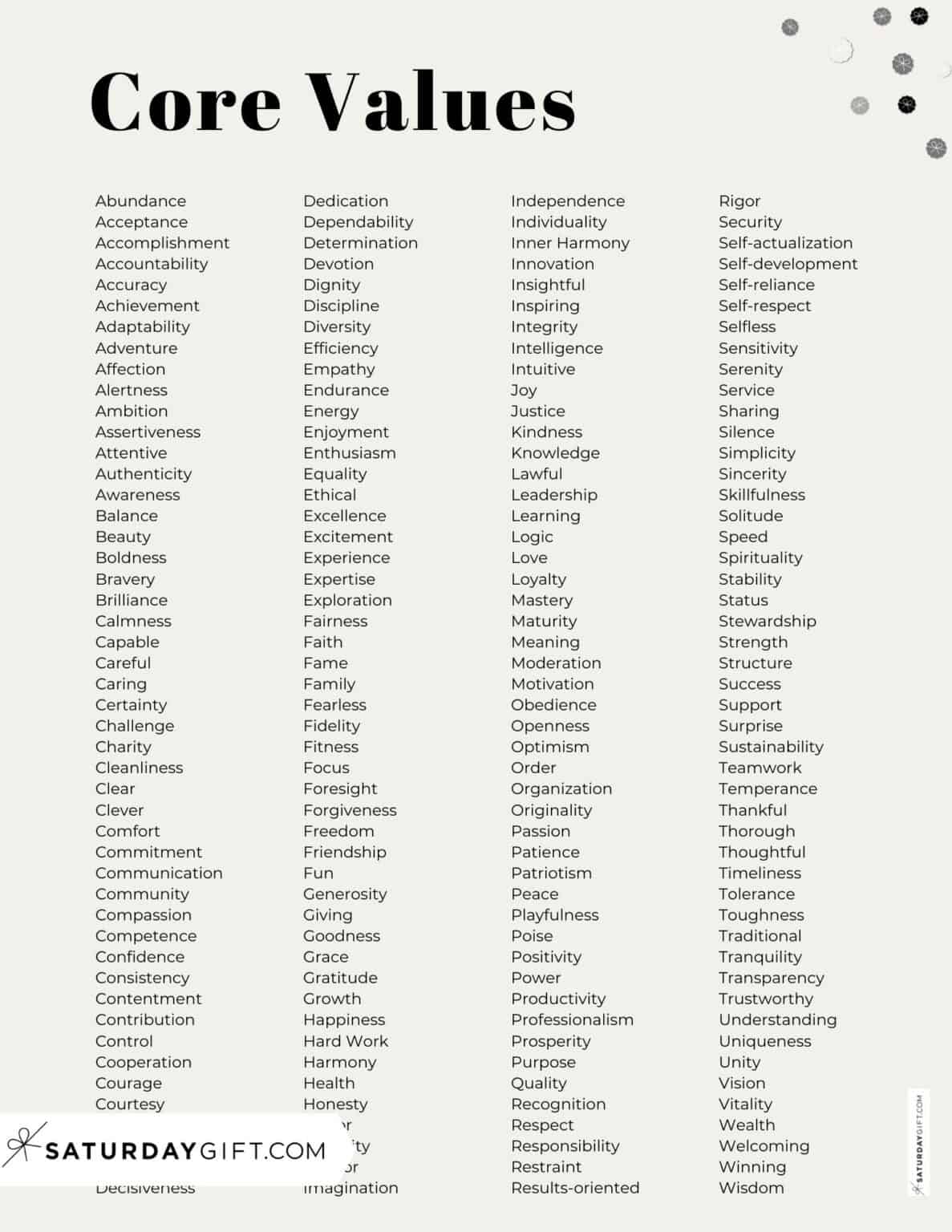 Core Values: Examples of 150+ Personal Values + Core Values List PDF