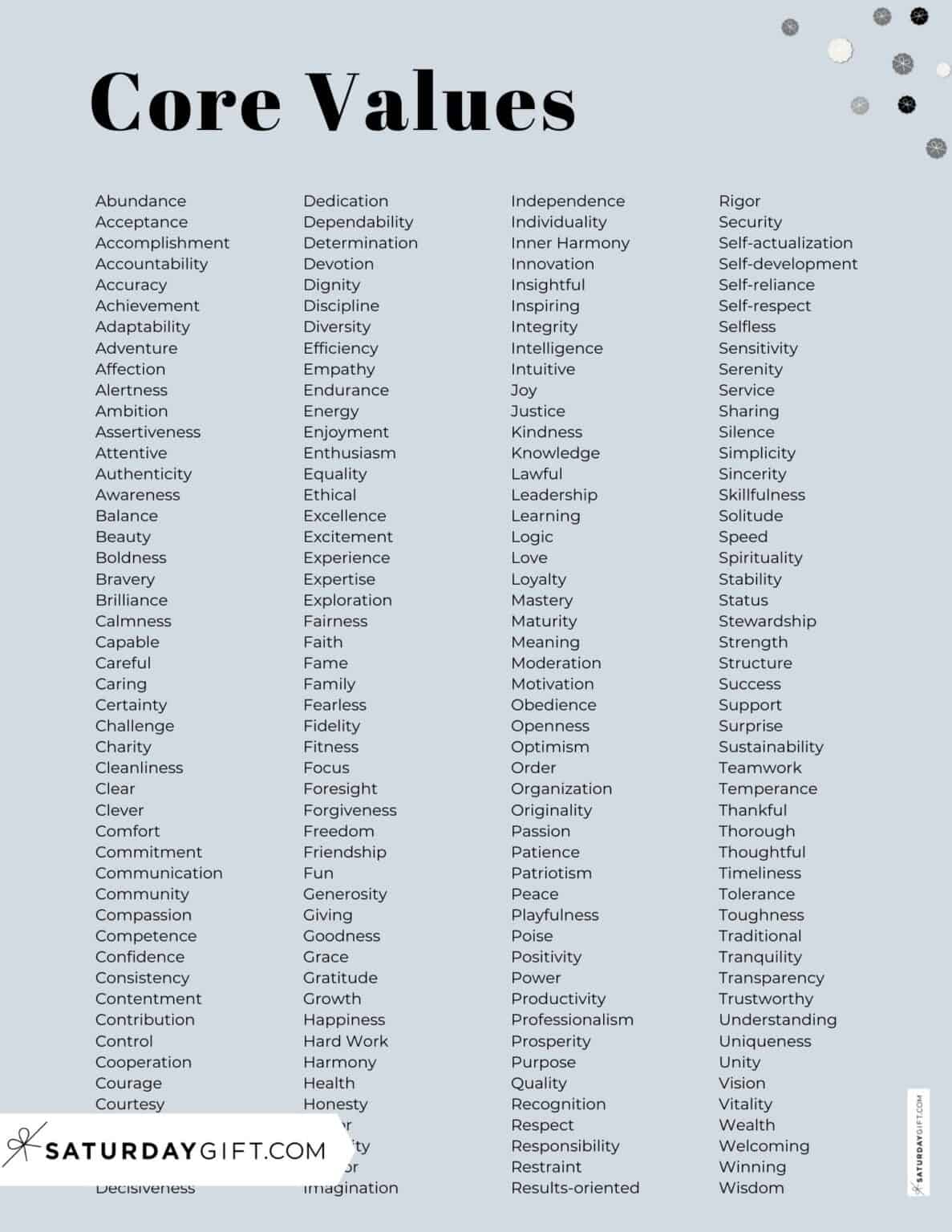 Core Values: Examples of 150+ Personal Values + Core Values List PDF