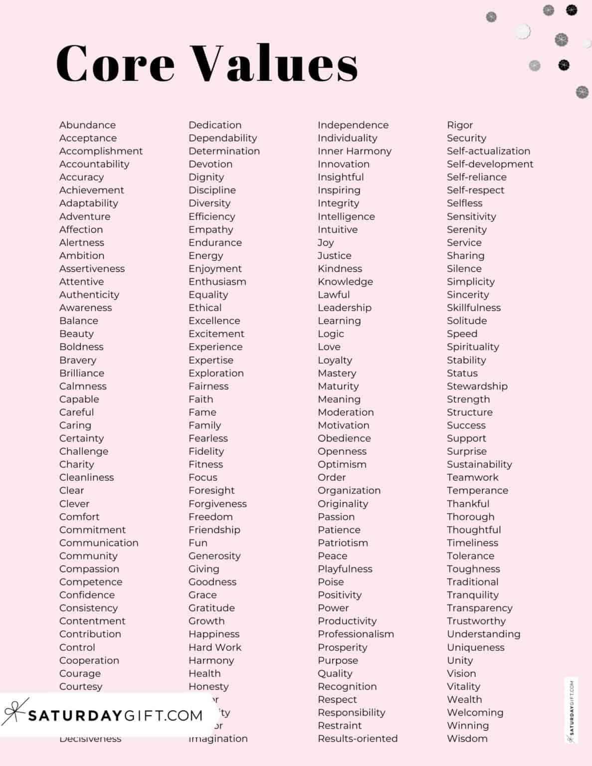 Core Values: Examples of 150+ Personal Values + Core Values List PDF