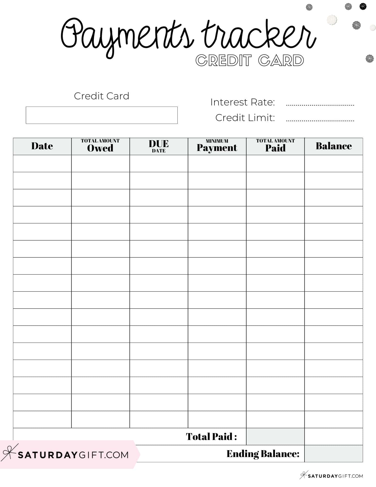 Free Printable Credit Card Payment Tracker