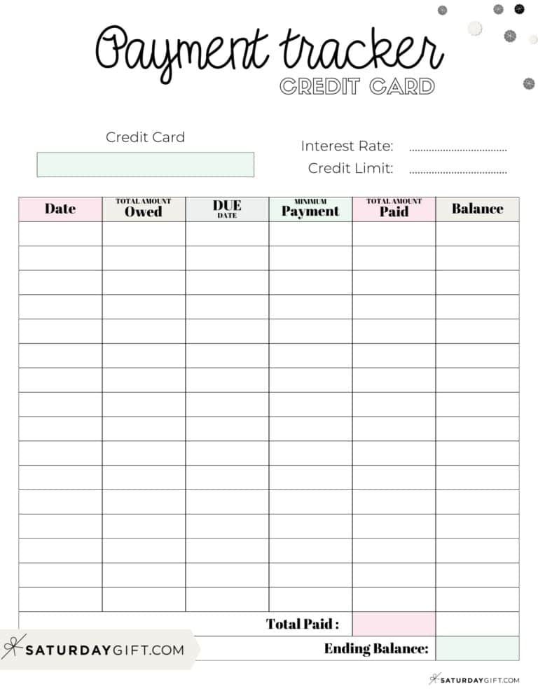 Free Printable Credit Card Payment Tracker
