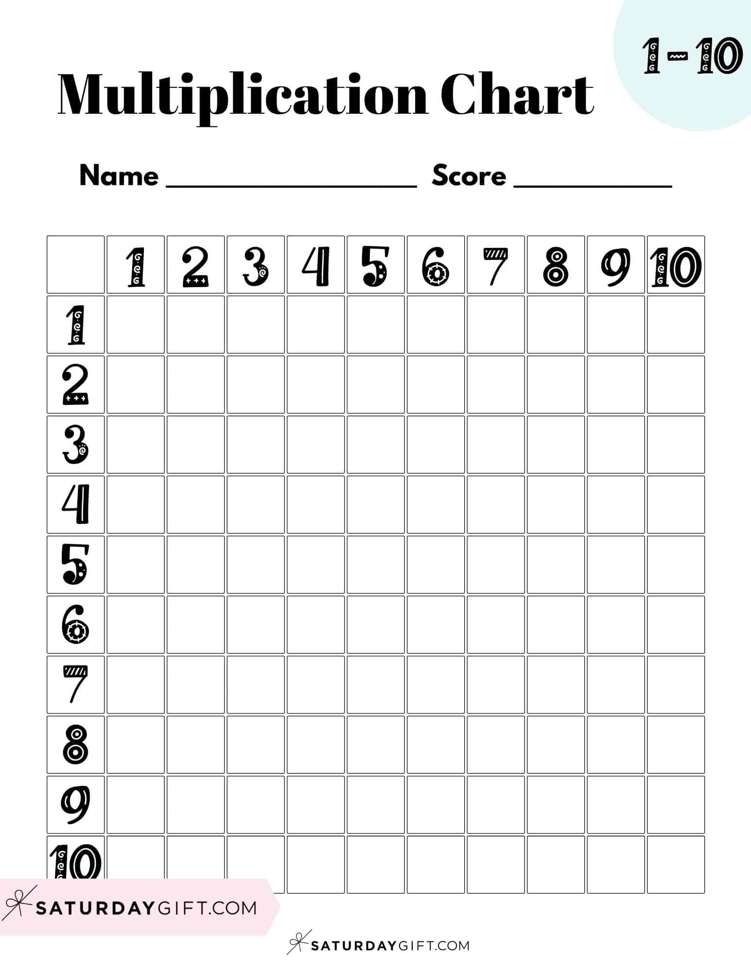 Multiplication Chart 1 to 10 - Cute & Free Printables & Blank Grids